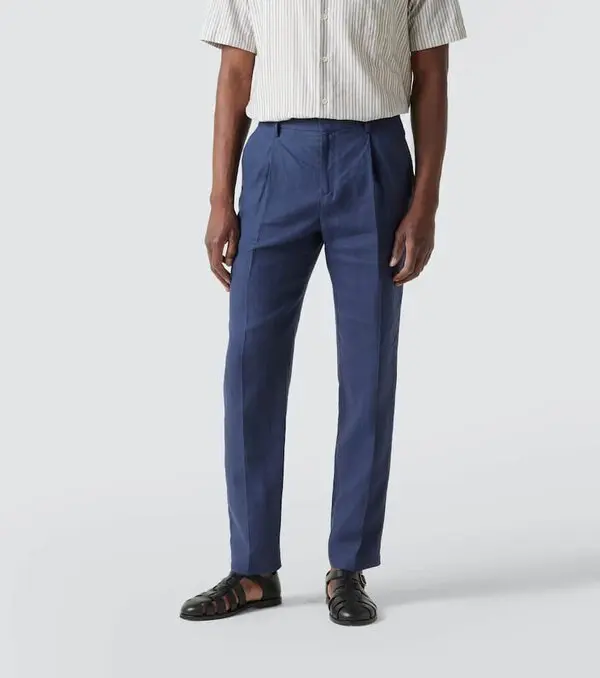 Sunspel Pleated Linen Straight Pants