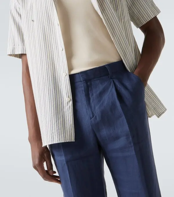 Sunspel Pleated Linen Straight Pants