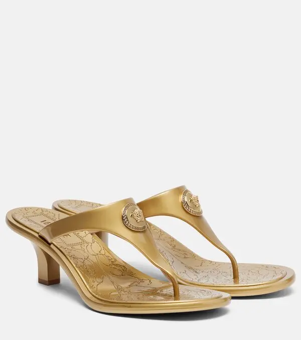 Versace Alia 55 Metallic Thong Sandals - Gold