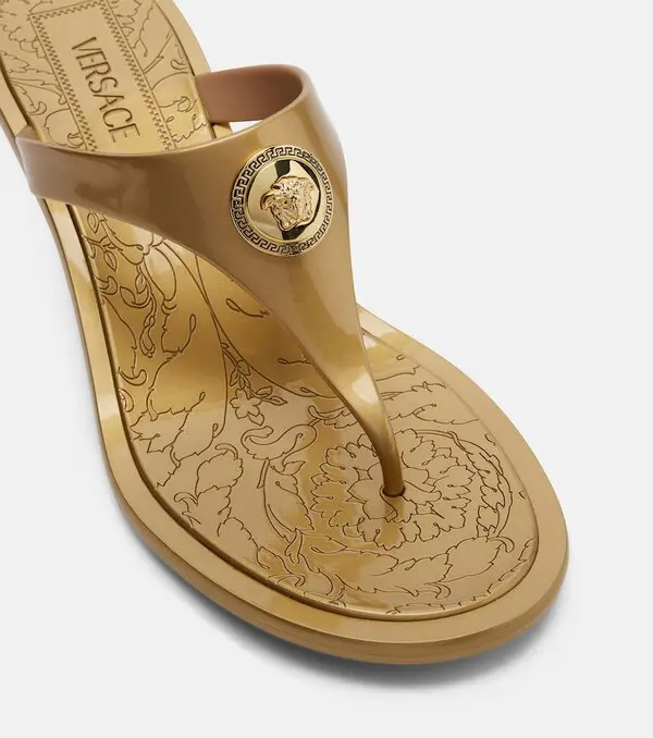 Versace Alia 55 Metallic Thong Sandals - Gold