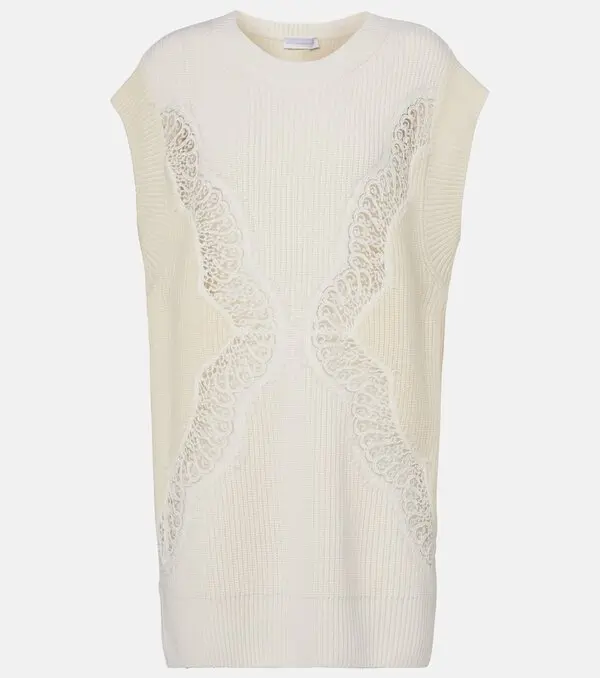 Stella McCartney Virgin Wool Lace Sweater Vest - White