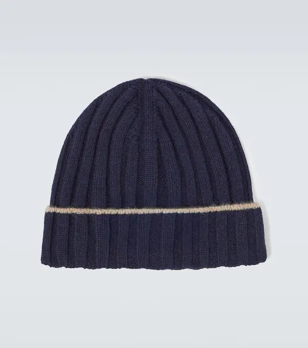 Brunello Cucinelli Ribbed Cashmere Beanie - Blue