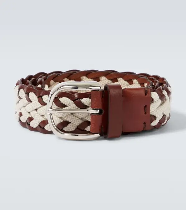 Brunello Cucinelli Braided Leather And Canvas Belt - Brown