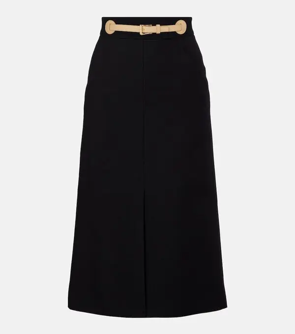 Valentino Garavani Belted Wool And Silk Midi Skirt - Black