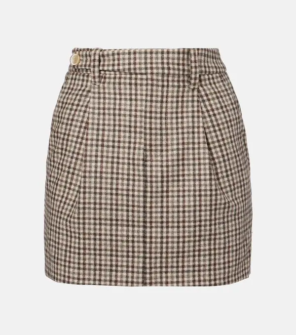 Brunello Cucinelli Checked Virgin Wool Flannel Miniskirt - Brown