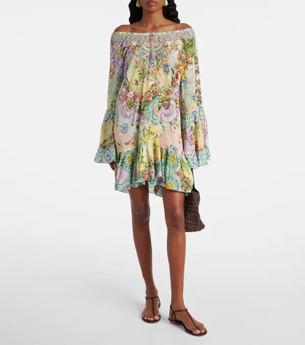Camilla Embellished Printed Silk Crêpe Minidress