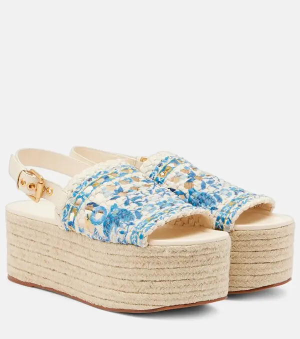 Farm Rio Printed Leather Platform Espadrilles