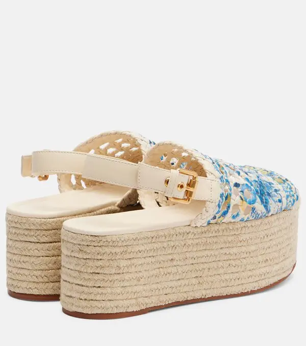 Farm Rio Printed Leather Platform Espadrilles