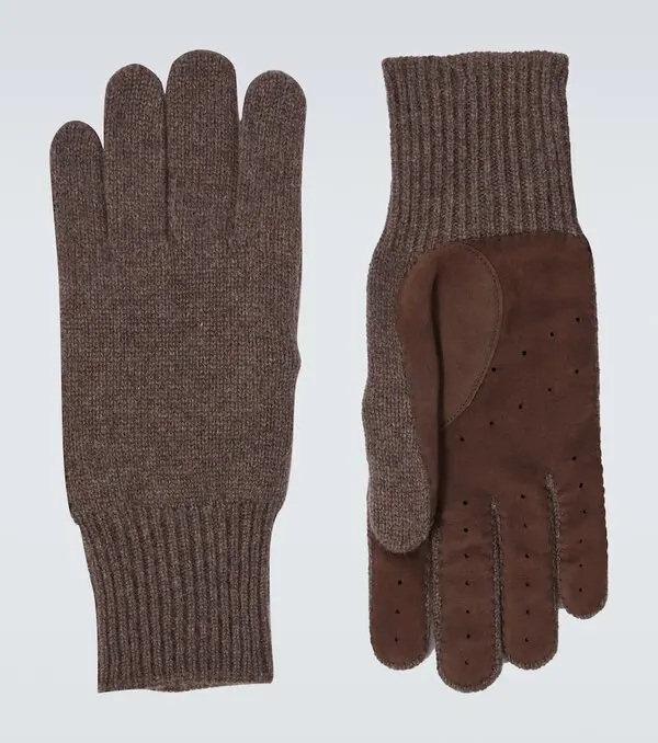 Brunello Cucinelli Cashmere And Suede Gloves - Brown