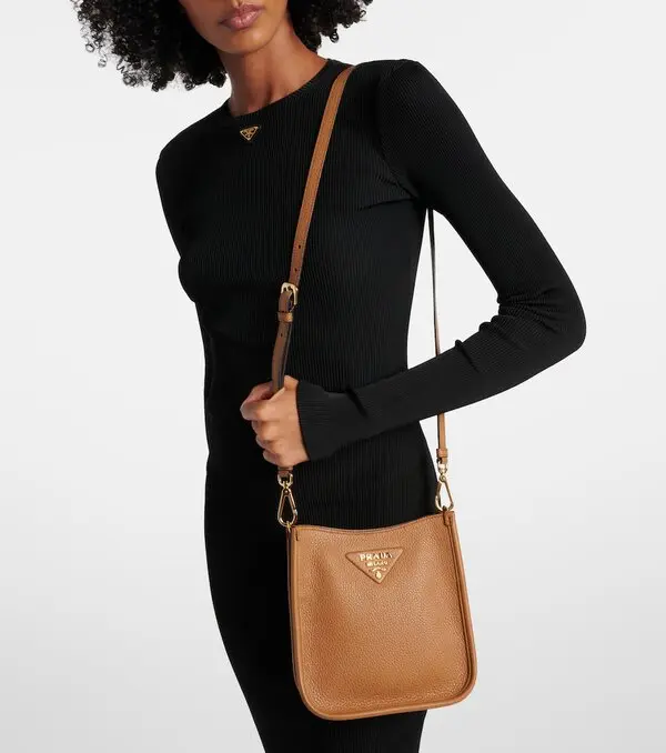 Prada Mini Leather Shoulder Bag - Brown