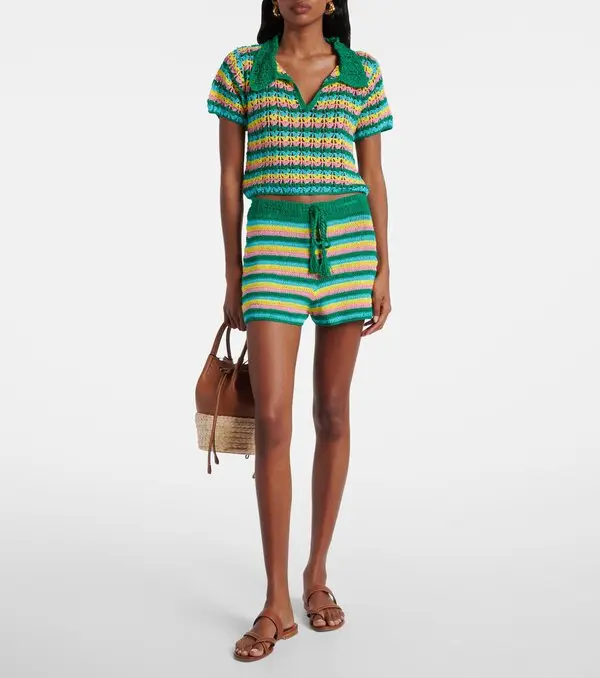 Anna Kosturova Striped Crochet Polo Shirt - Green