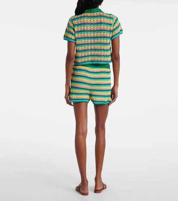 Anna Kosturova Striped Crochet Polo Shirt - Green