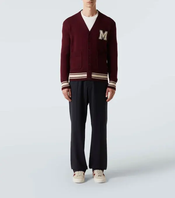 Moncler Patch-appliqué Wool Cardigan - Burgundy