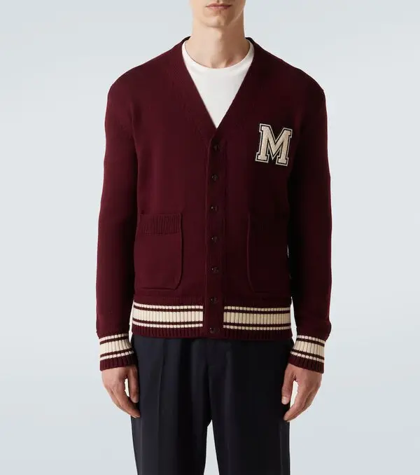 Moncler Patch-appliqué Wool Cardigan - Burgundy