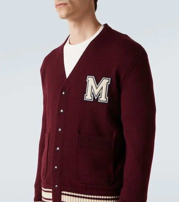 Moncler Patch-appliqué Wool Cardigan - Burgundy