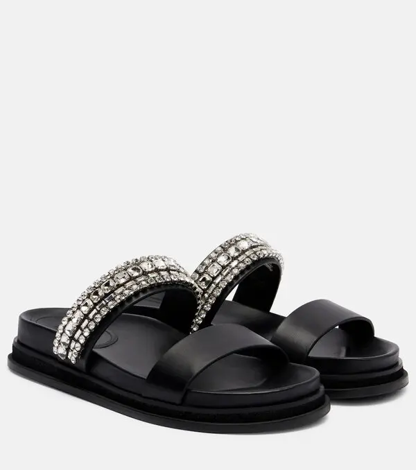 JIMMY CHOO Jadi Crystal-embellished Leather Slides - Black