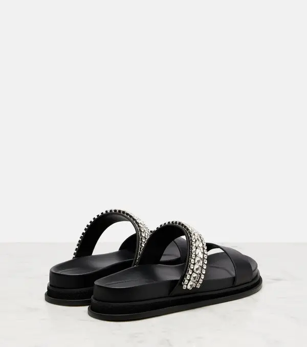 JIMMY CHOO Jadi Crystal-embellished Leather Slides - Black