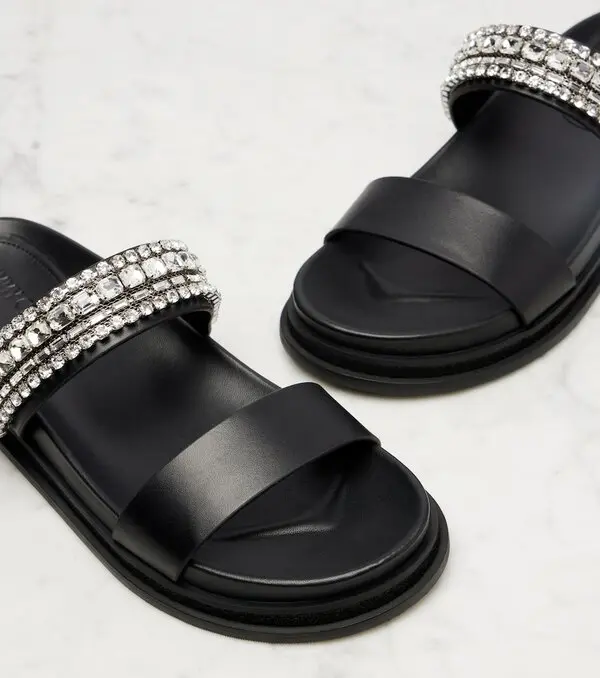 JIMMY CHOO Jadi Crystal-embellished Leather Slides - Black