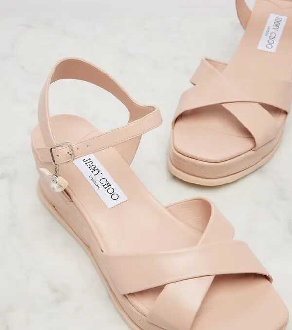 JIMMY CHOO Astra 60 Leather Wedge Sandals - Pink