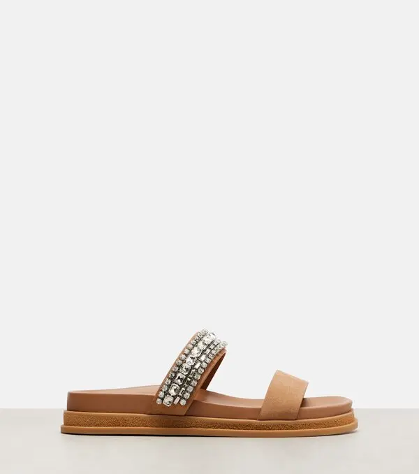 JIMMY CHOO Jadi Crystal-embellished Suede Slides - Brown