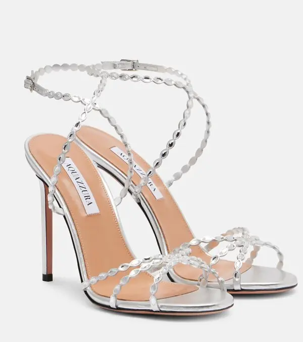 AQUAZZURA Love Struck 105 Embellished Leather Sandals - Silver