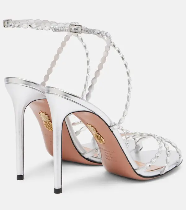 AQUAZZURA Love Struck 105 Embellished Leather Sandals - Silver