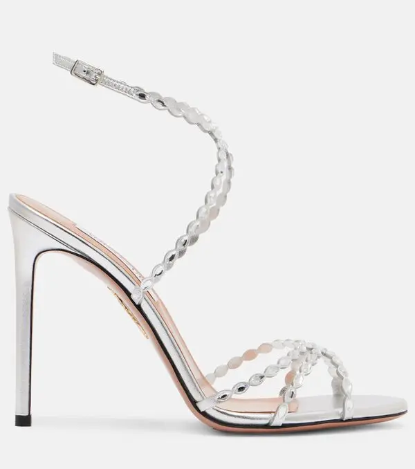 AQUAZZURA Love Struck 105 Embellished Leather Sandals - Silver
