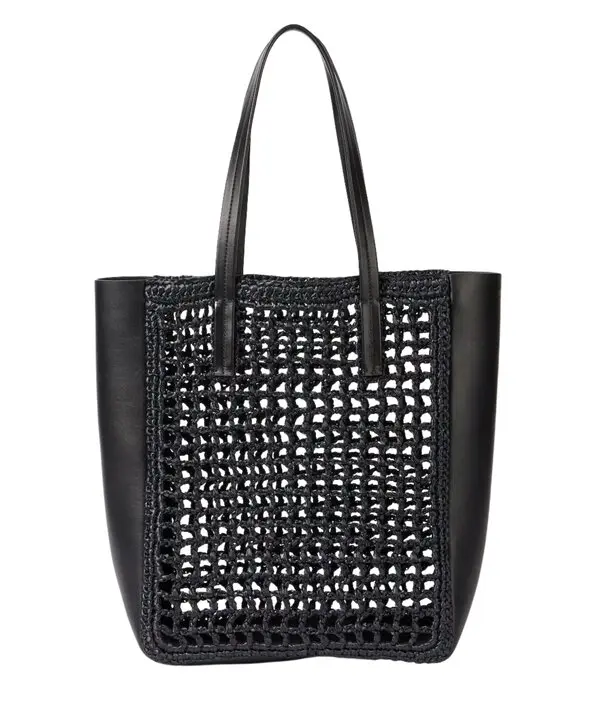 Khaite Small Leather-trimmed Raffia Tote Bag - Black