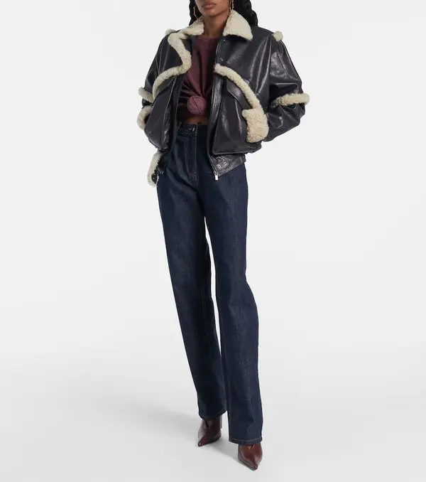 Magda Butrym Shearling-trimmed Leather Bomber Jacket