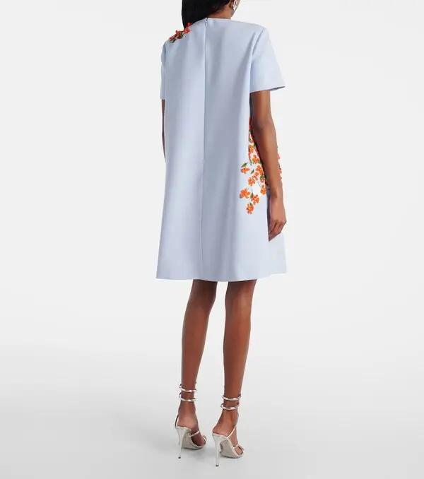 Carolina Herrera Floral-appliqué Crêpe Shift Dress - Blue