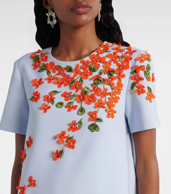 Carolina Herrera Floral-appliqué Crêpe Shift Dress - Blue