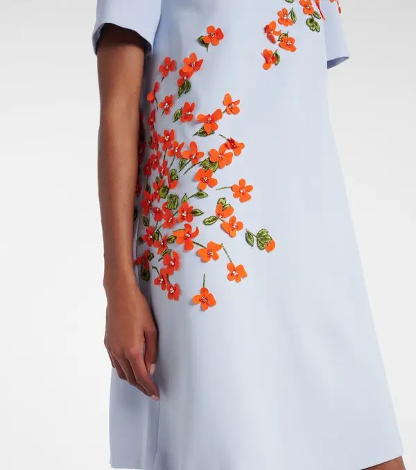 Carolina Herrera Floral-appliqué Crêpe Shift Dress - Blue