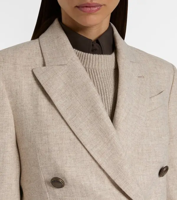 Brunello Cucinelli Wool And Cashmere Double-breasted Blazer - Beige