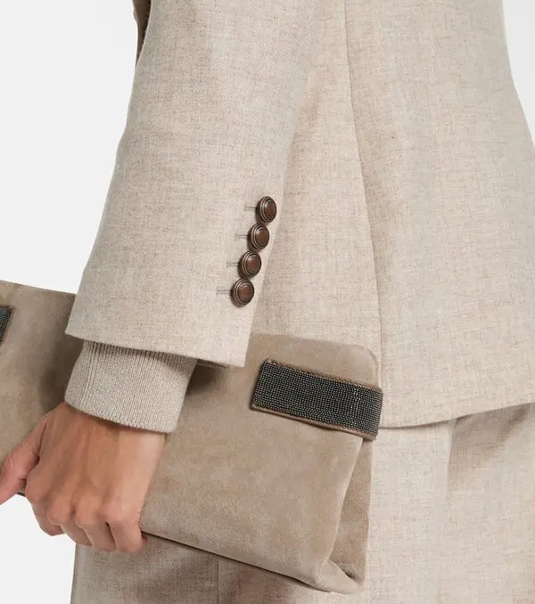 Brunello Cucinelli Wool And Cashmere Double-breasted Blazer - Beige