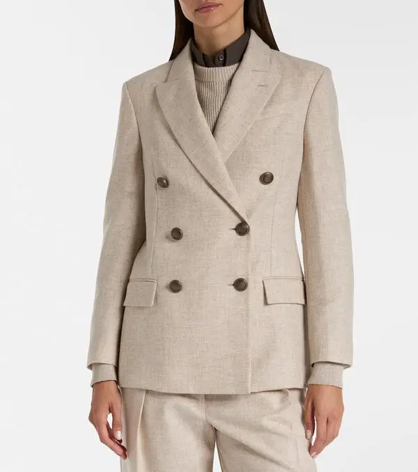 Brunello Cucinelli Wool And Cashmere Double-breasted Blazer - Beige