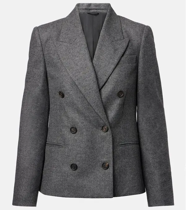 Brunello Cucinelli Wool And Cashmere Peak Lapel Double-breasted Blazer - Grey
