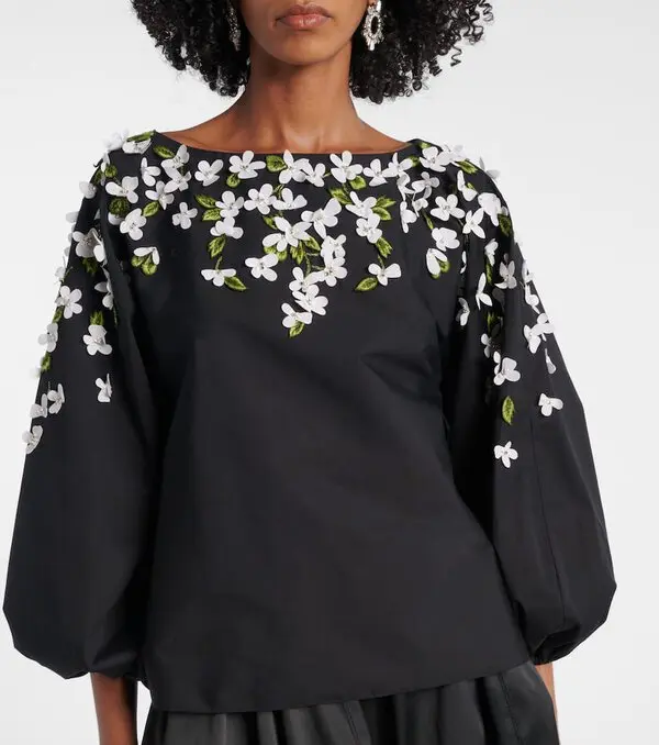 Carolina Herrera Floral Appliqué Cotton-blend Top