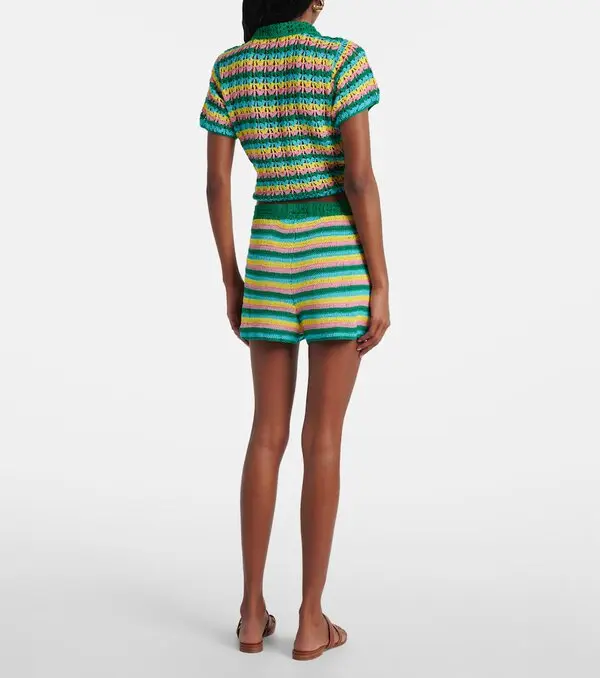 Anna Kosturova Striped Crochet Cotton Shorts - Green