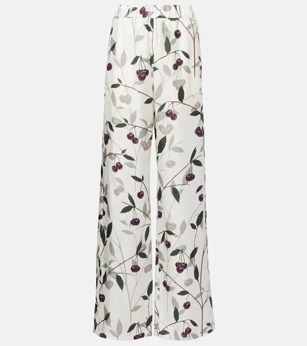 Stella McCartney Printed Silk Twill Wide-leg Pants - White