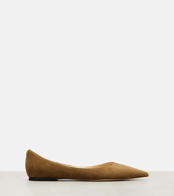 JIMMY CHOO Suede Pointed Toe Ballet Flats - Green