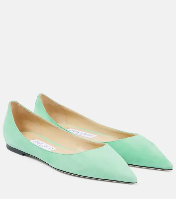 JIMMY CHOO Suede Pointed Toe Ballet Flats - Green