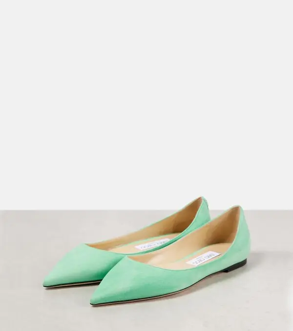JIMMY CHOO Suede Pointed Toe Ballet Flats - Green