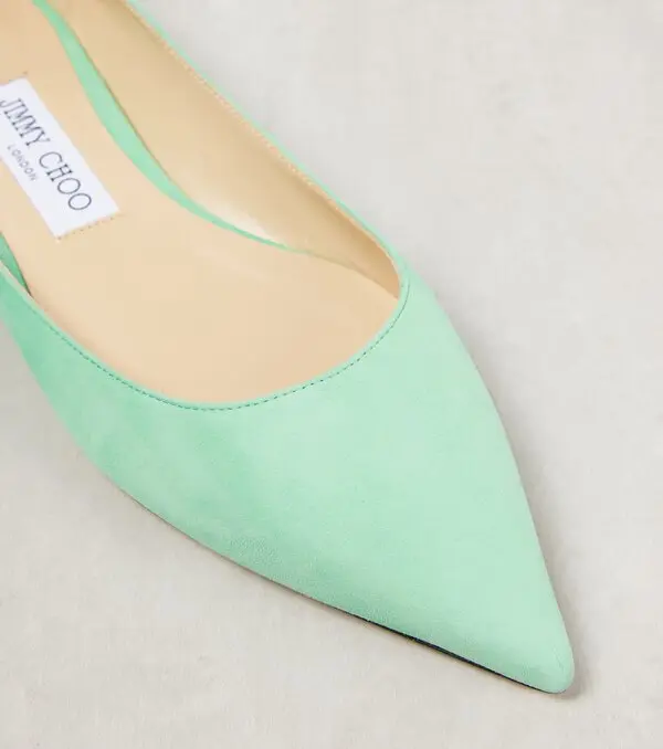 JIMMY CHOO Suede Pointed Toe Ballet Flats - Green