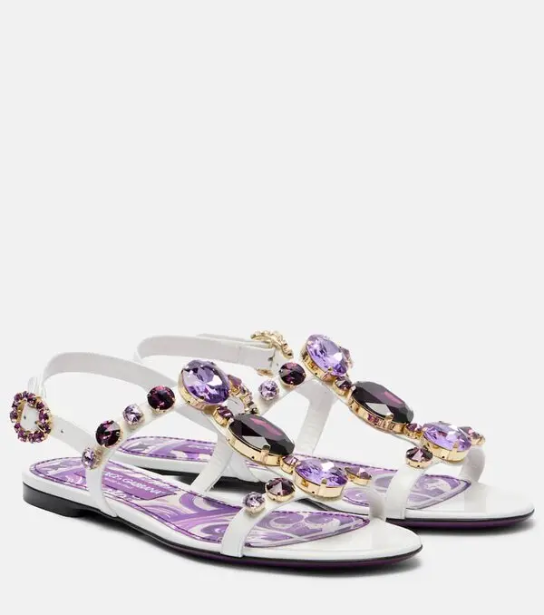 Dolce & Gabbana Embellished Leather Slingback Sandals - White