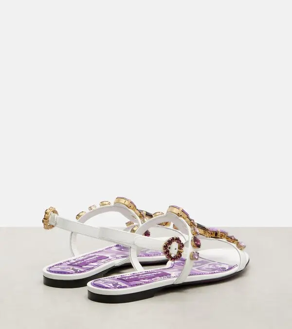 Dolce & Gabbana Embellished Leather Slingback Sandals - White
