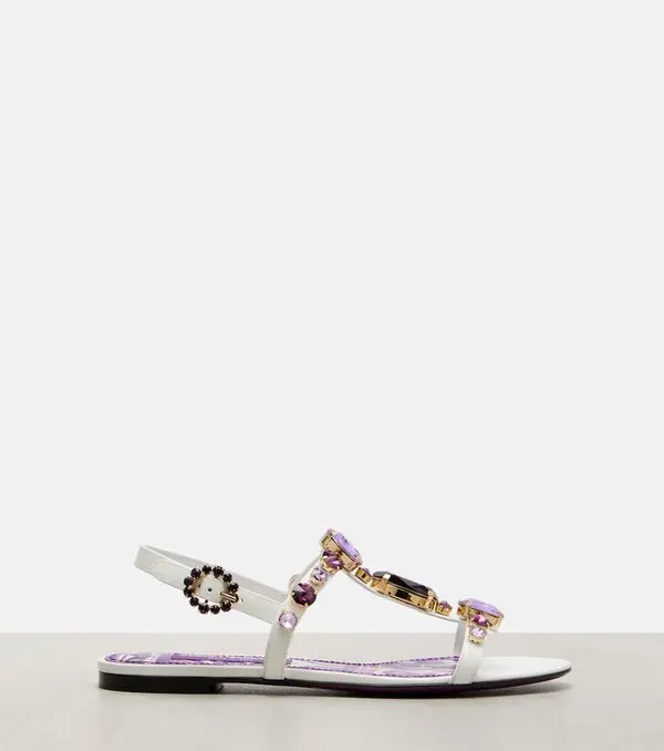 Dolce & Gabbana Embellished Leather Slingback Sandals - White
