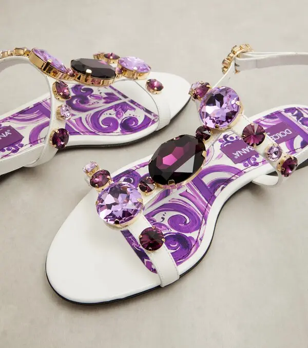 Dolce & Gabbana Embellished Leather Slingback Sandals - White