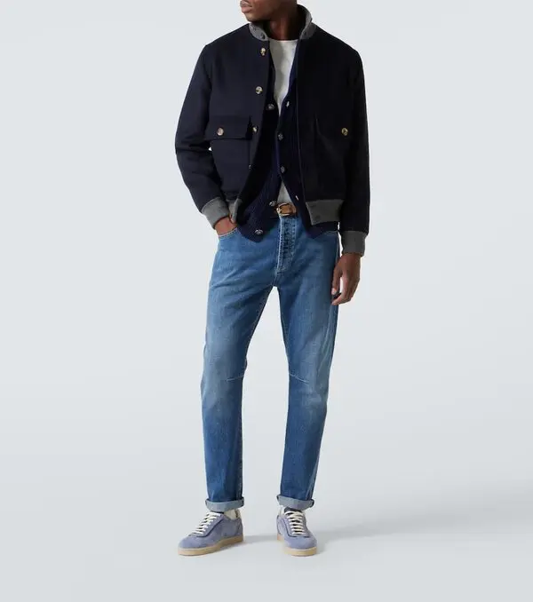 Brunello Cucinelli Wool Varsity Jacket - Blue