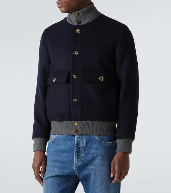 Brunello Cucinelli Wool Varsity Jacket - Blue