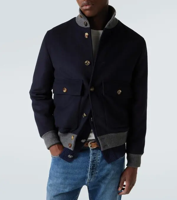Brunello Cucinelli Wool Varsity Jacket - Blue